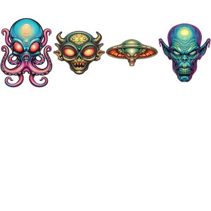 Alien Scifi Strange Creepy Halloween Clipart Bundle, Alien Clipart ...