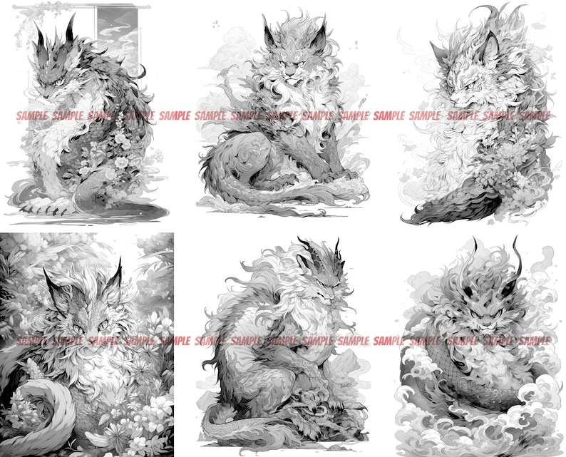 Maine Coon Dragon Cat Coloring Pages, Ukiyo-e Art (digital Download) - Etsy