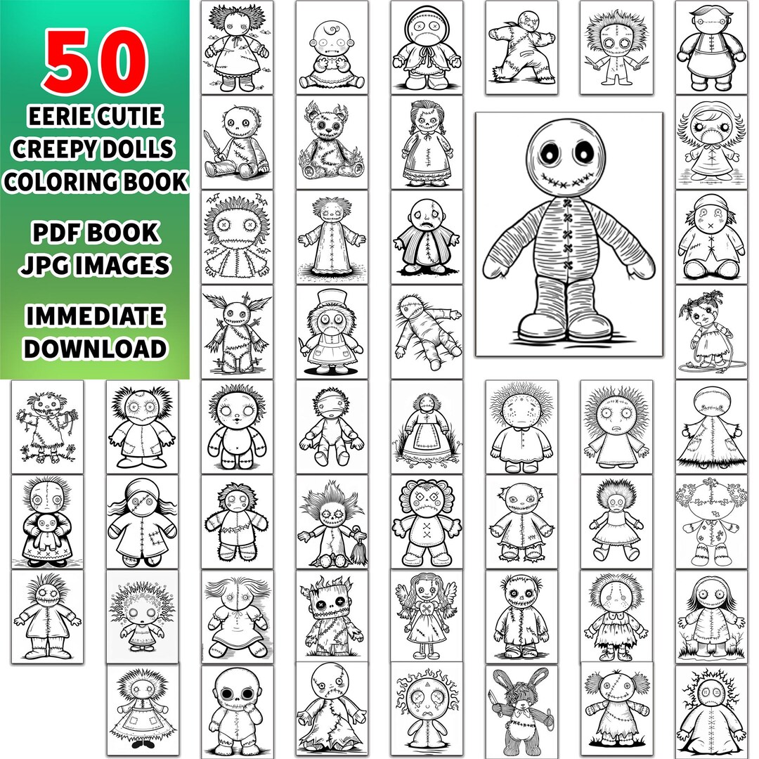 Creepy Dolls Coloring Book, 50 Pages (PDF, JPG) - Etsy