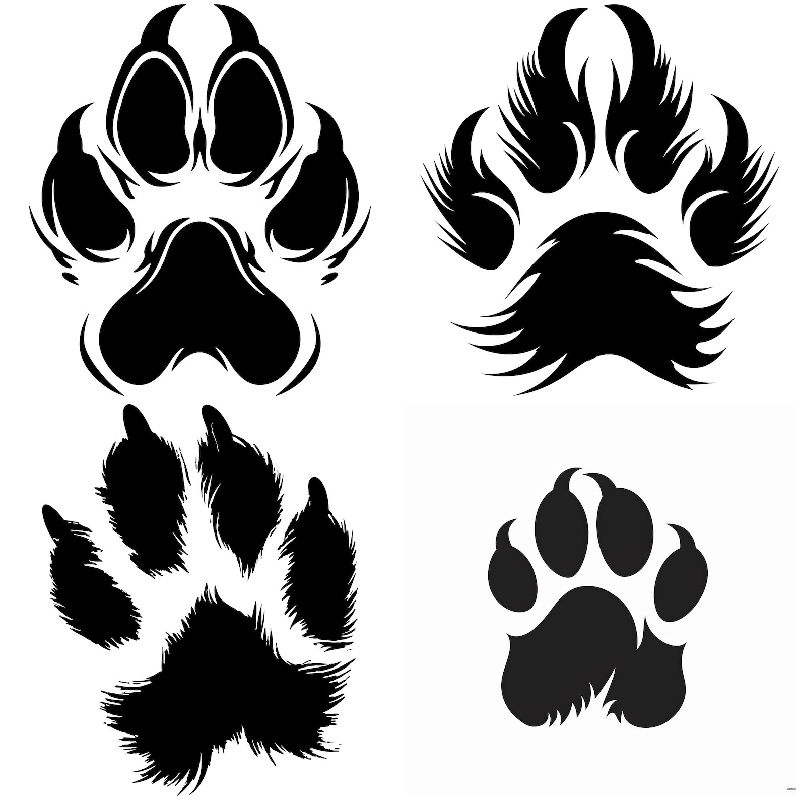 Dog Paw Prints Clipart Set Bundle / Outline Stamp Graphics / Decorative ...