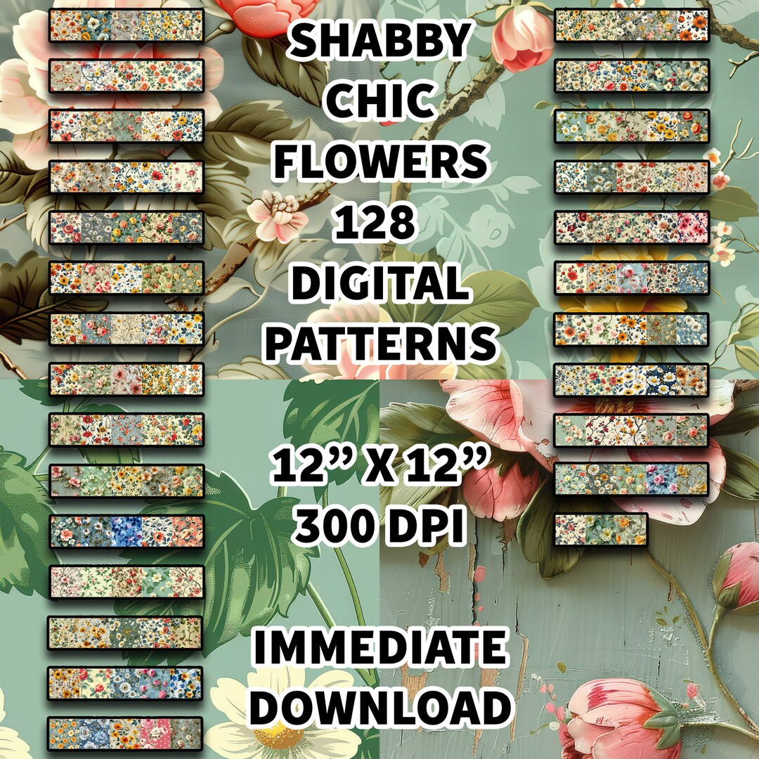 Shabby Chic Flowers Digital Paper Bundle, Flower Digital Paper, Floral ...
