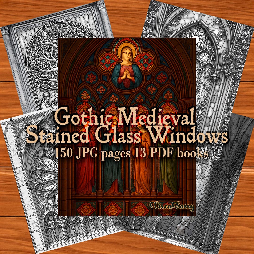 Medieval Coloring Pages: Gothic Stained Glass - 150 Printable Sheets - Etsy