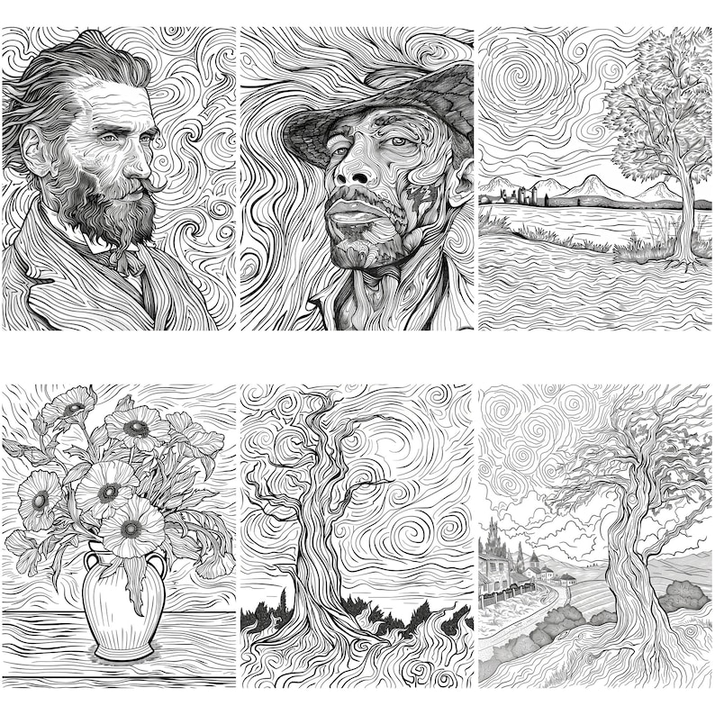 Van Gogh Coloring Pages: 50 Impressionism Art Images (digital Download ...