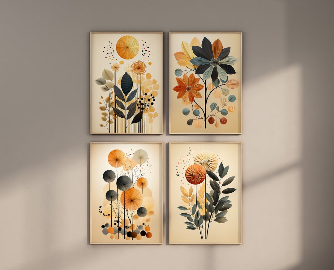 Abstract Mid Century Modern Floral Paper Poster Set, Digital Download ...
