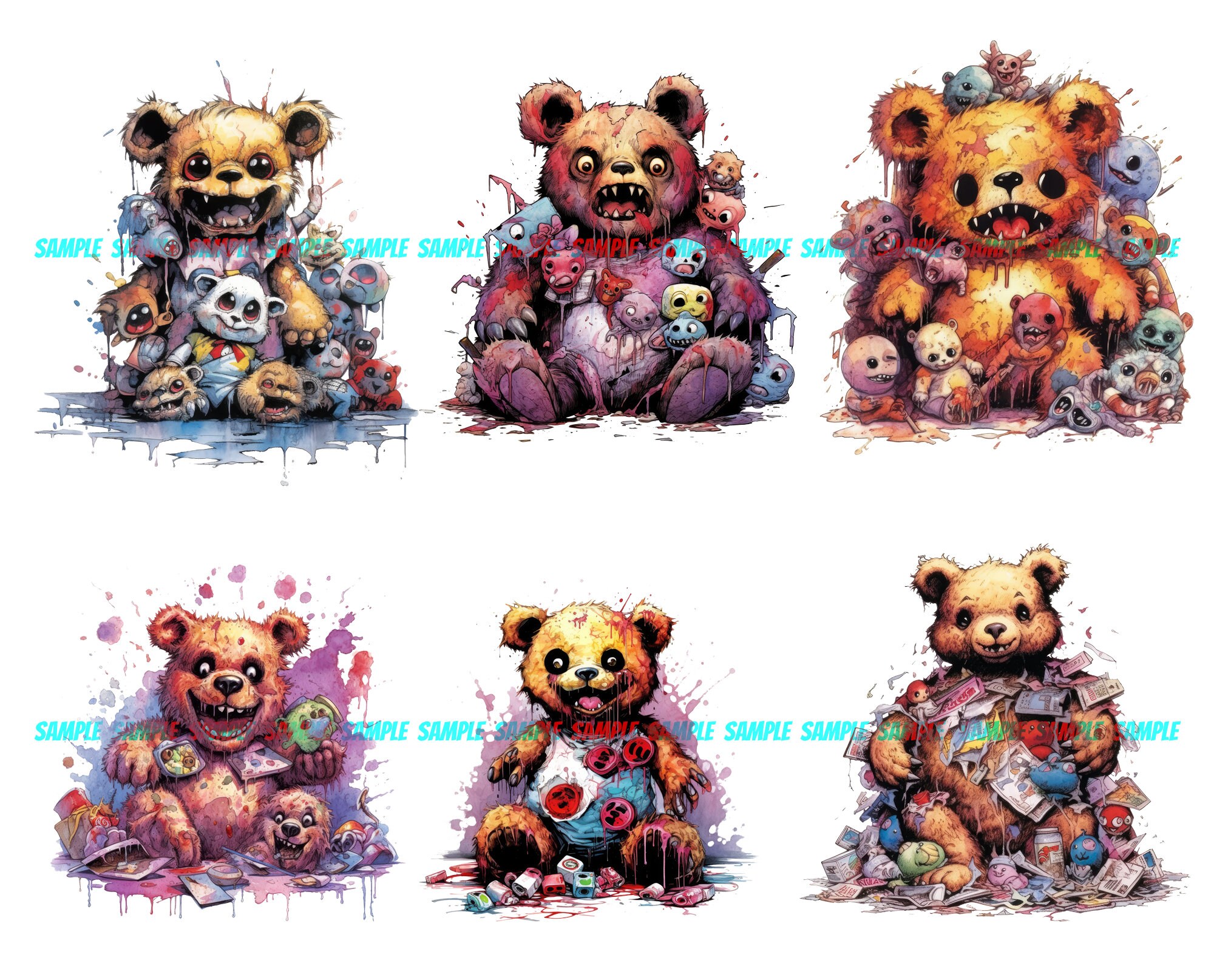 24 Deadly Lovely Teddy Bears Clipart Bundle, Commercial Use PNG, Teddy ...