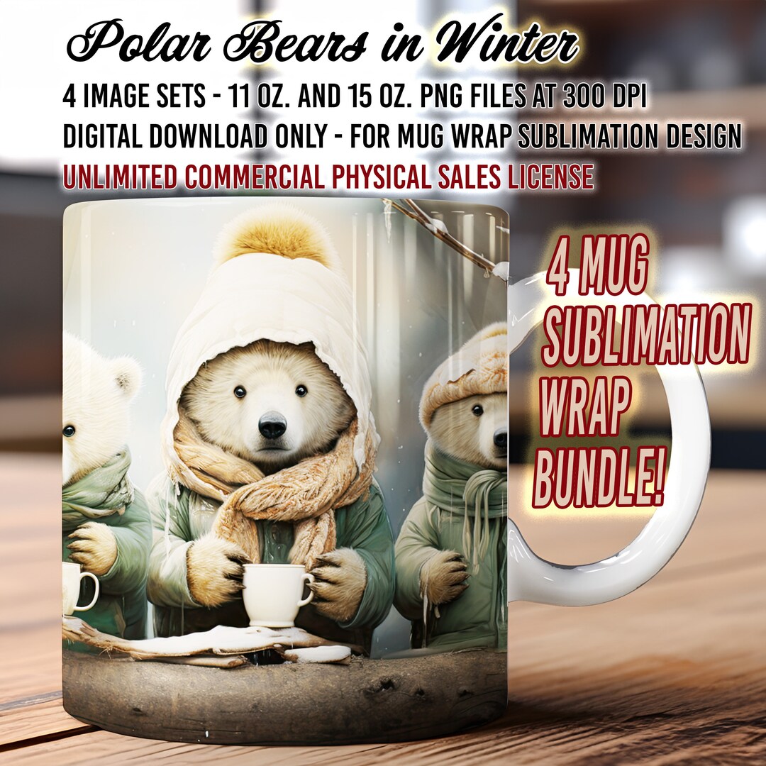 Polar Bears Mug Wrap Design Bundle, Polar Bears Mug, Bears Mug Design ...