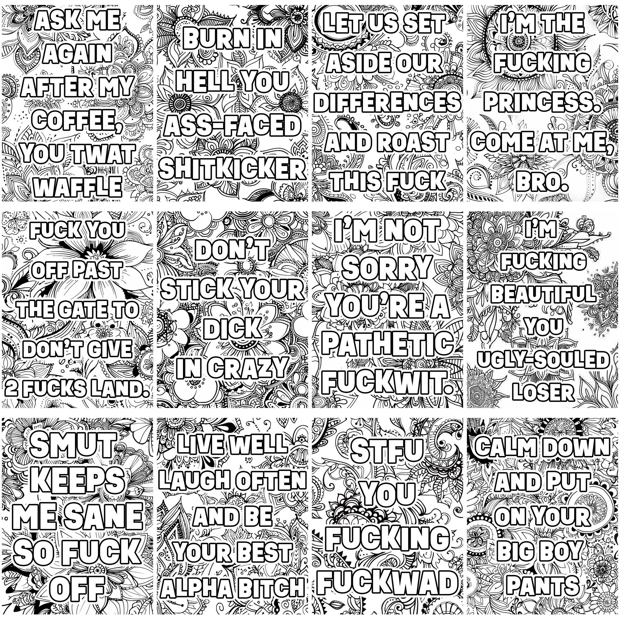 Coloring Pages: Saucy Swearing Insults - 100 Printable Sheets - Etsy