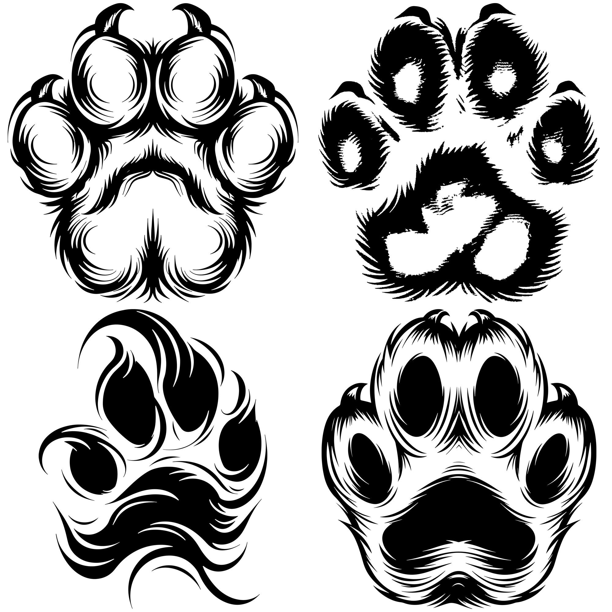 Dog Paw Prints Clipart Set Bundle / Outline Stamp Graphics / Decorative ...