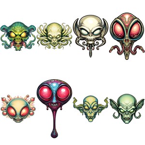 Alien Scifi Strange Creepy Halloween Clipart Bundle, Alien Clipart ...
