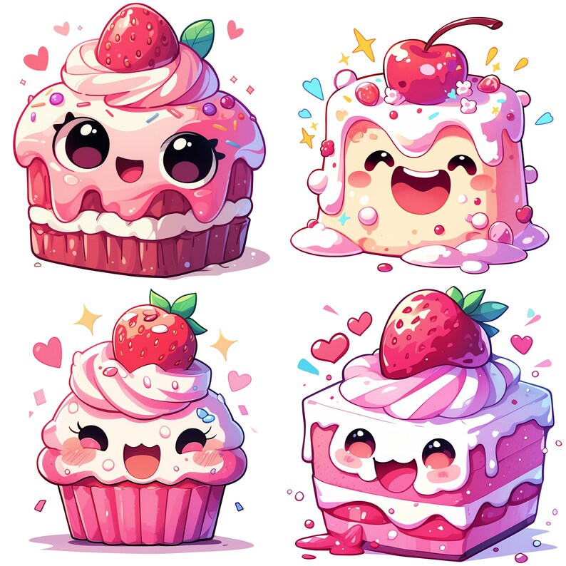 Kawaii Dessert Vector PNG Clipart Bundle 1, Cute Dessert Clipart, Cake ...