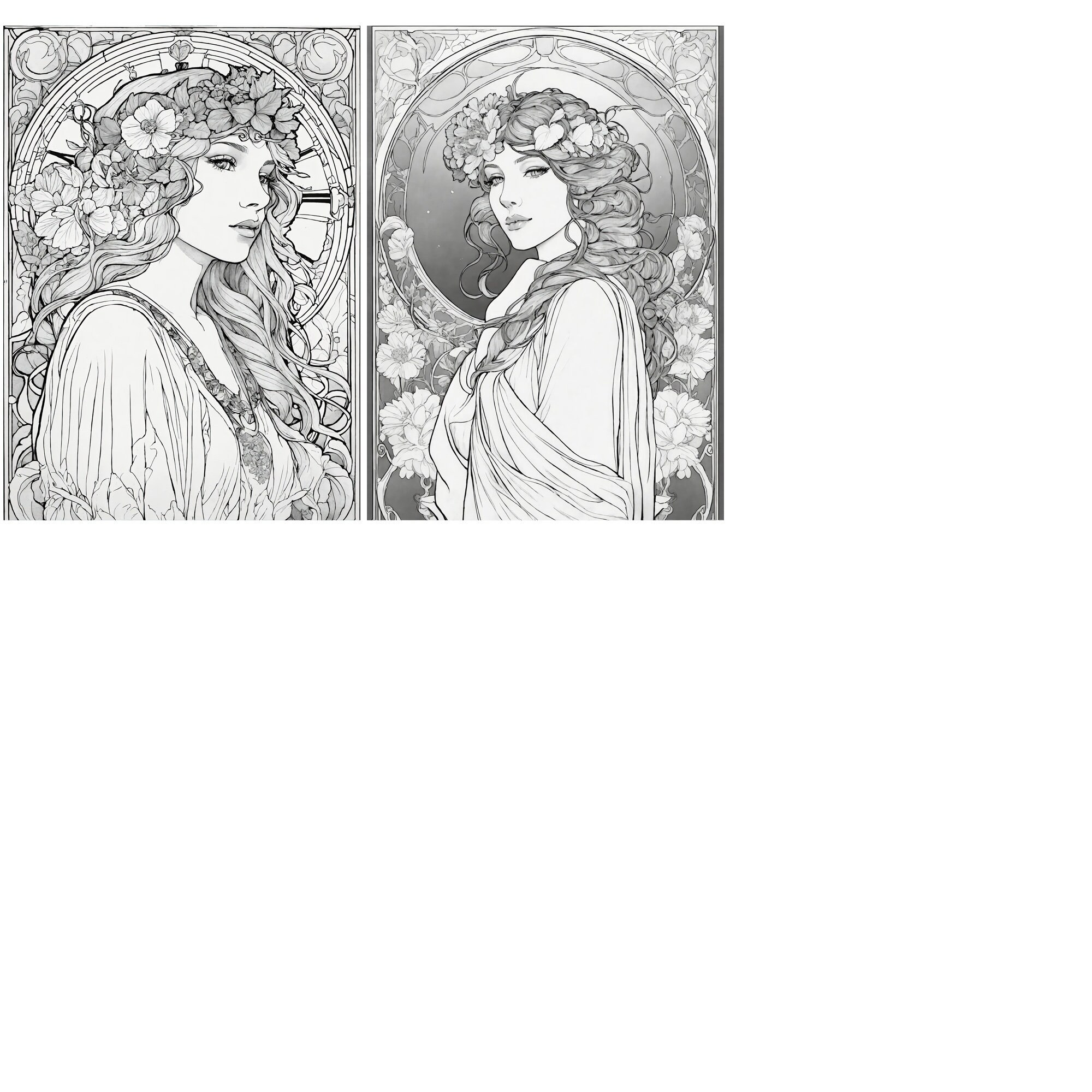 Beautiful Women Alphonse Mucha Coloring Pages 50 Images Adult Coloring ...