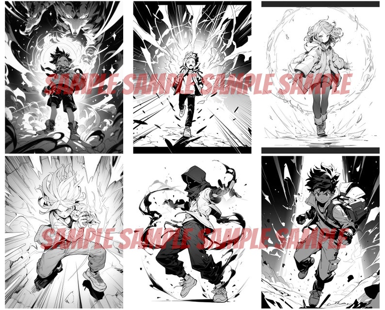 Action Manga Coloring Pages: 50 Anime Illustrations (printable Digital ...