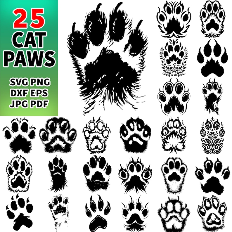 Cat Paw Prints Clipart Bundle (svg, Png, Eps, Dxf) Digital Download - Etsy