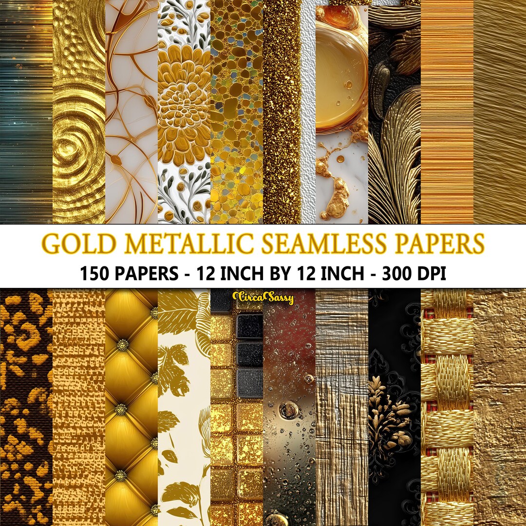 Digital Paper Bundle: Gold Metallic Seamless Textures - 150 Patterns - Etsy
