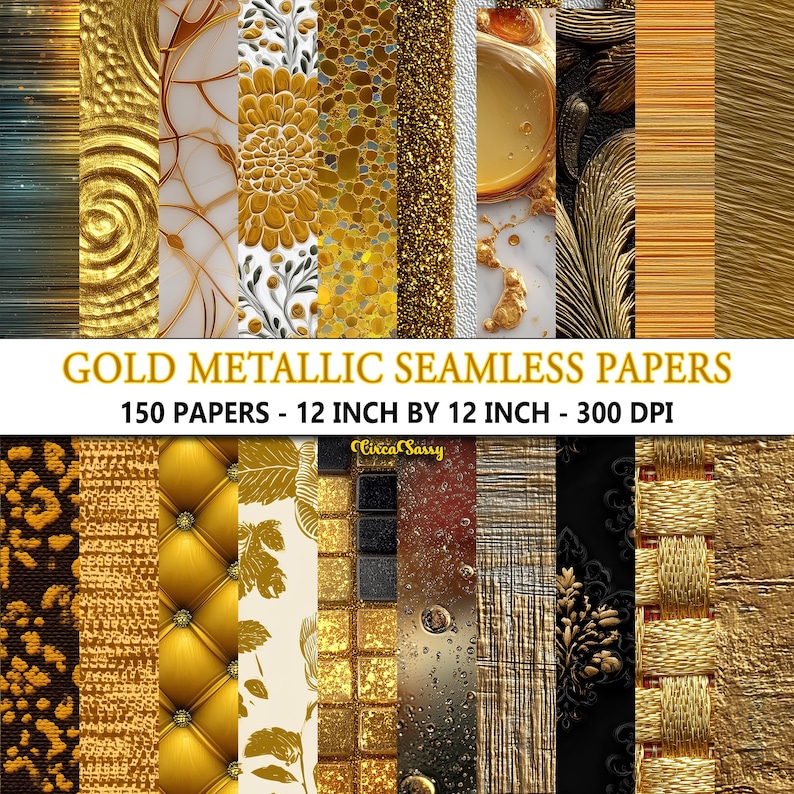 Digital Paper Bundle: Gold Metallic Seamless Textures - 150 Patterns - Etsy