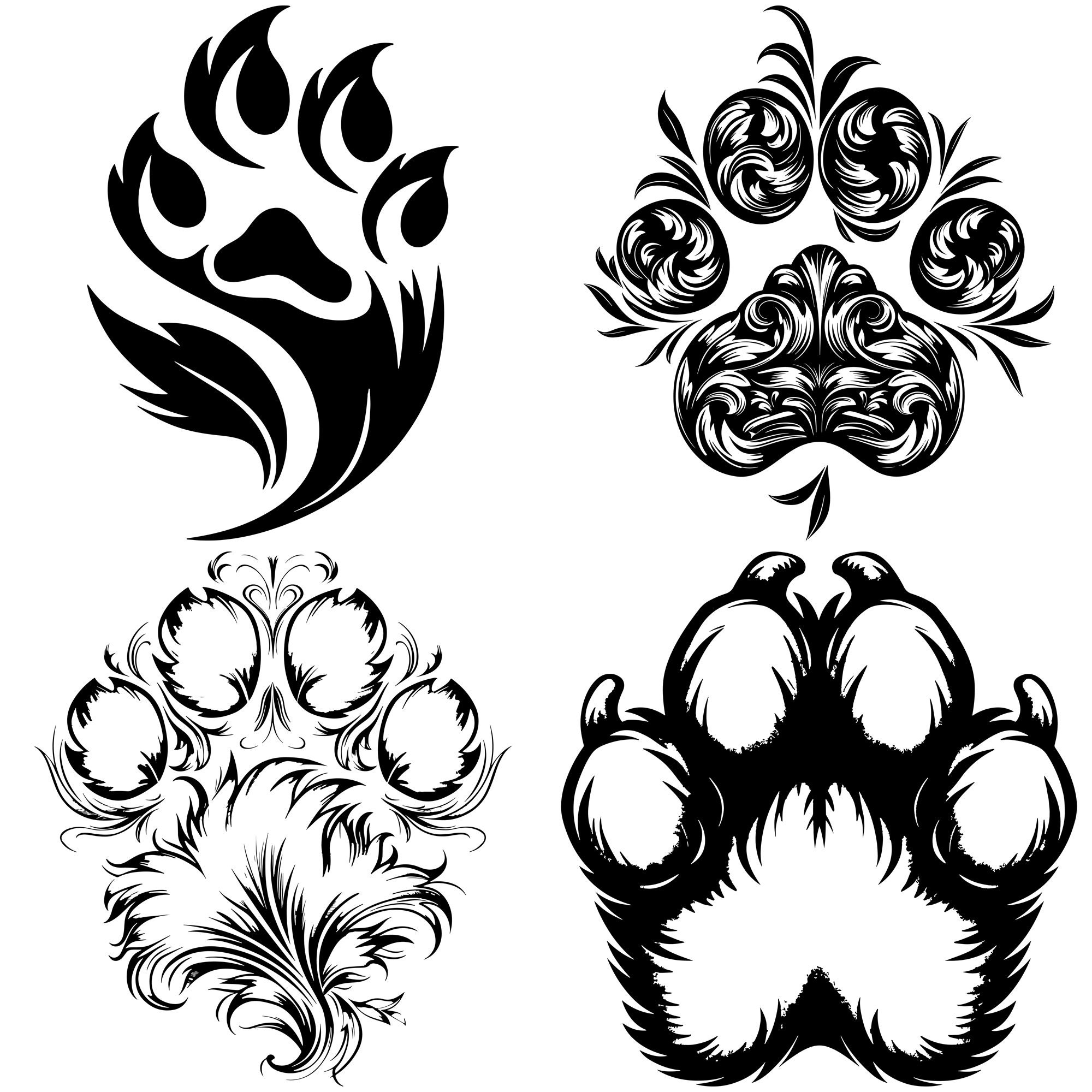 Dog Paw Prints Clipart Set Bundle / Outline Stamp Graphics / Decorative ...