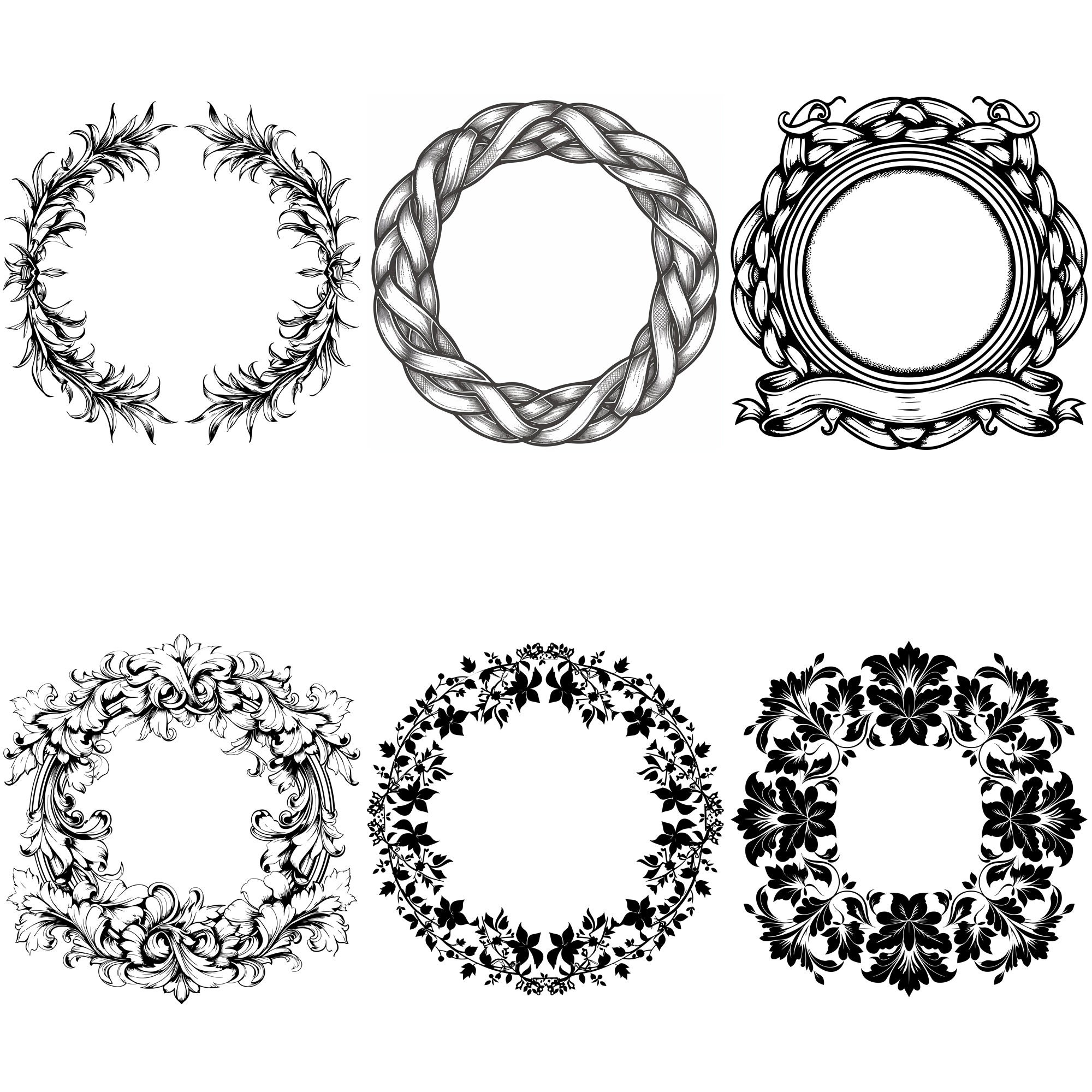 50 Circular Frame Bundle Clipart Set / Outline & Stamp Graphics ...
