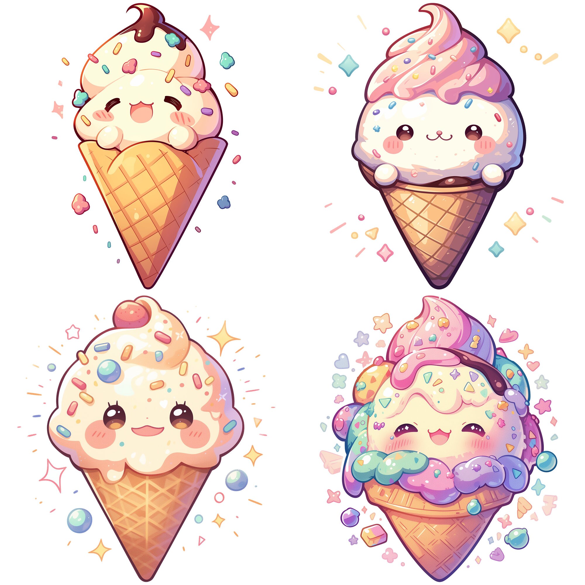 Kawaii Dessert Vector PNG Clipart Bundle 2, Cute Dessert Clipart, Cake ...