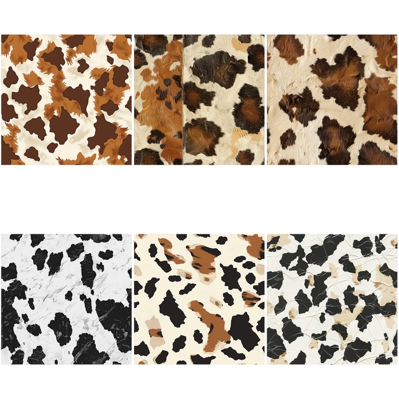 Cowhide Pattern SVG PNG Bundle: 50 Seamless Farmhouse Prints (digital ...