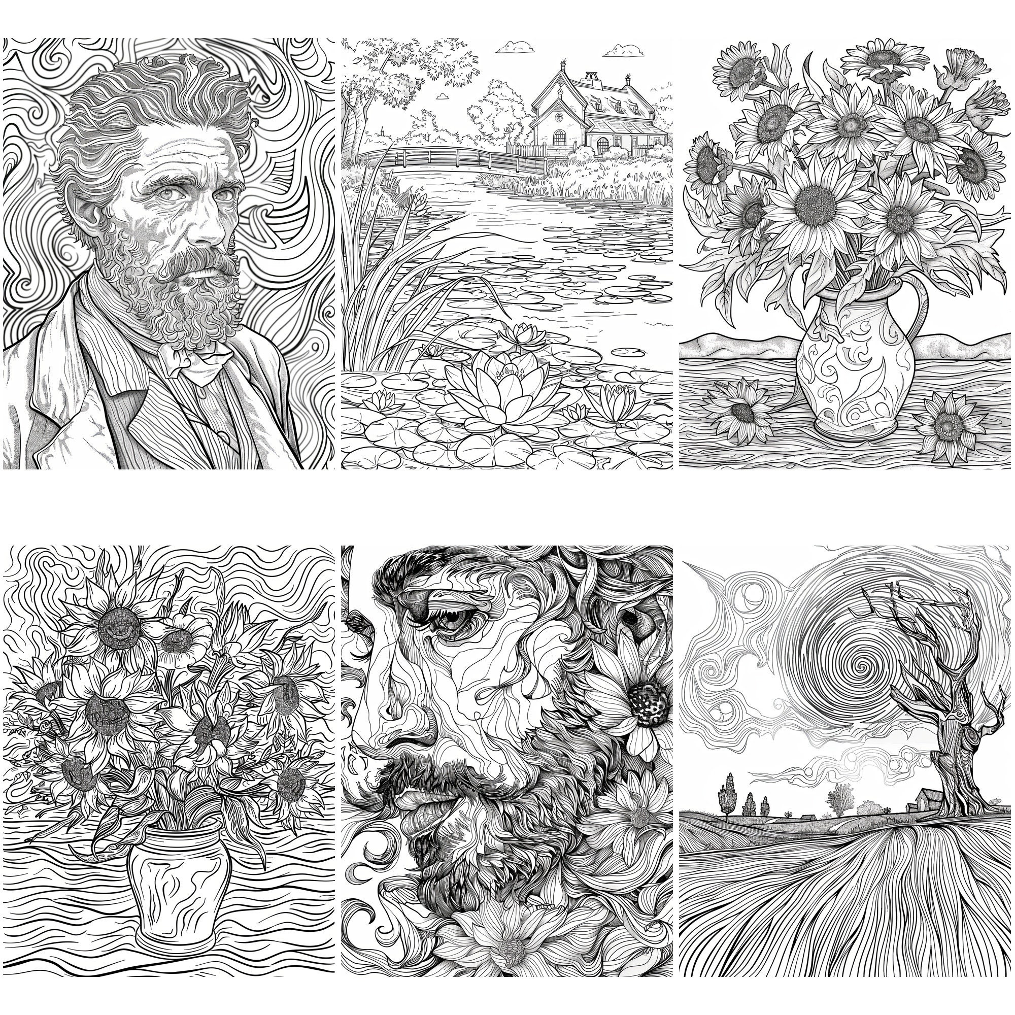 Van Gogh Coloring Pages: 50 Impressionism Art Images (digital Download ...