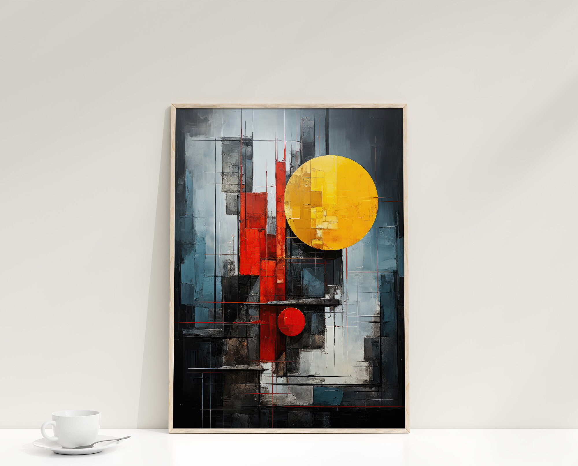 Red Yellow Black Cubist Oil Painting Bundle Poster Set, Industrial ...