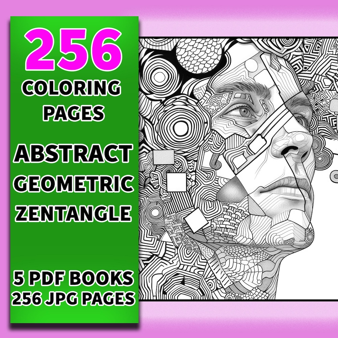 256 Abstract Zentangle Coloring Pages: Geometric Stress Relief (5 PDF ...