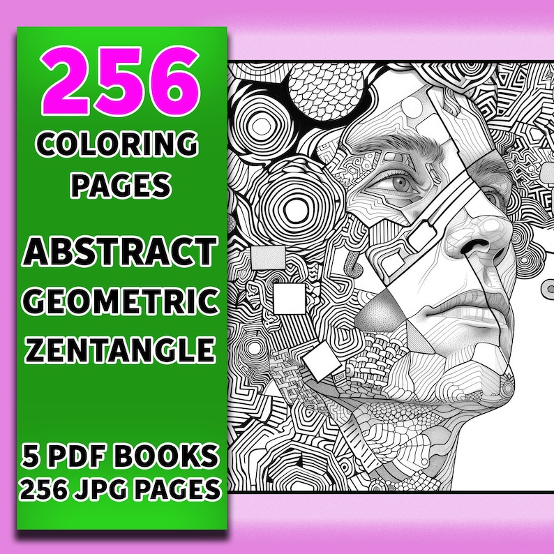 256 Abstract Zentangle Coloring Pages: Geometric Stress Relief (5 PDF ...