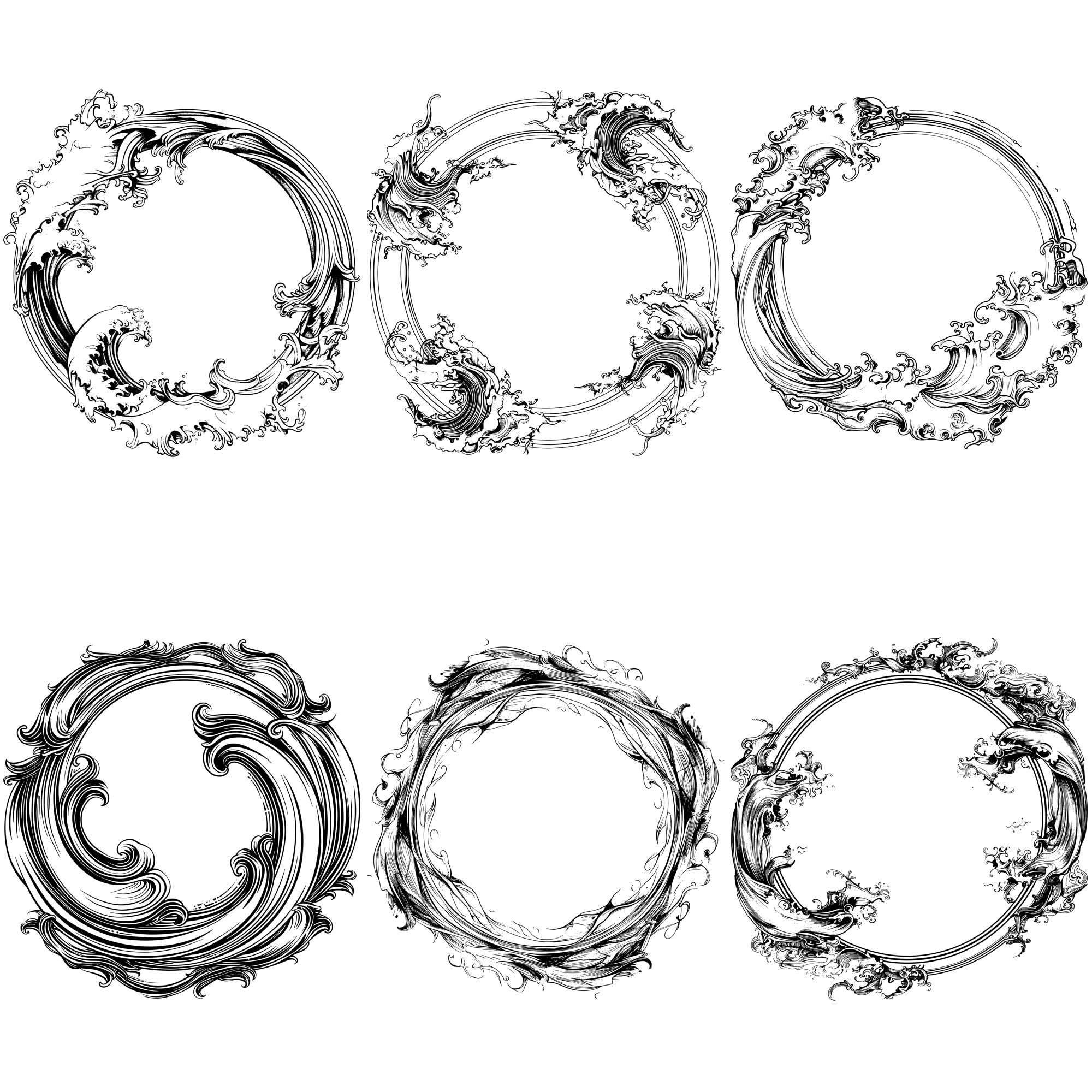 50 Circular Frame Bundle Clipart Set / Outline & Stamp Graphics ...