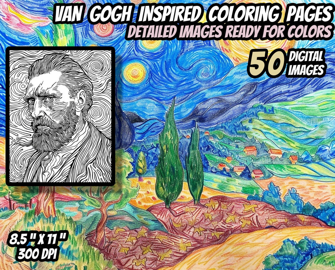 Van Gogh Coloring Pages: 50 Impressionism Art Images (digital Download ...