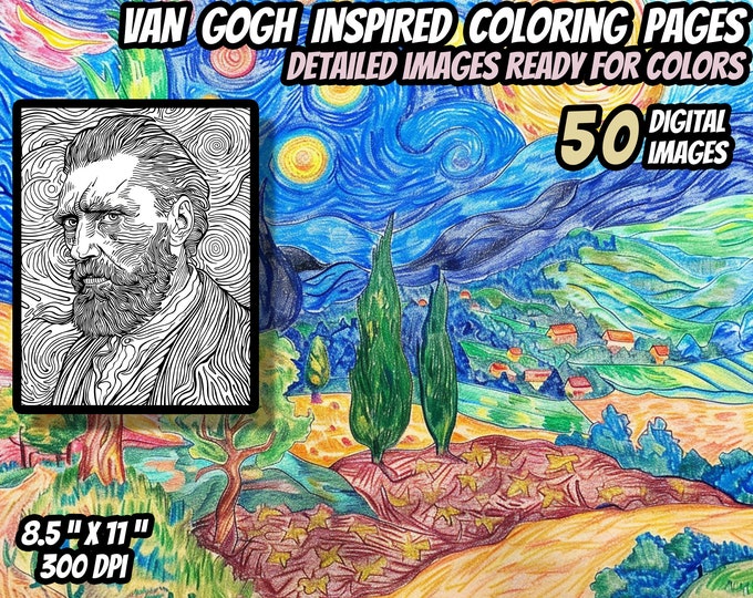 Van Gogh-inspired Coloring Page (digital Download) - Etsy Canada