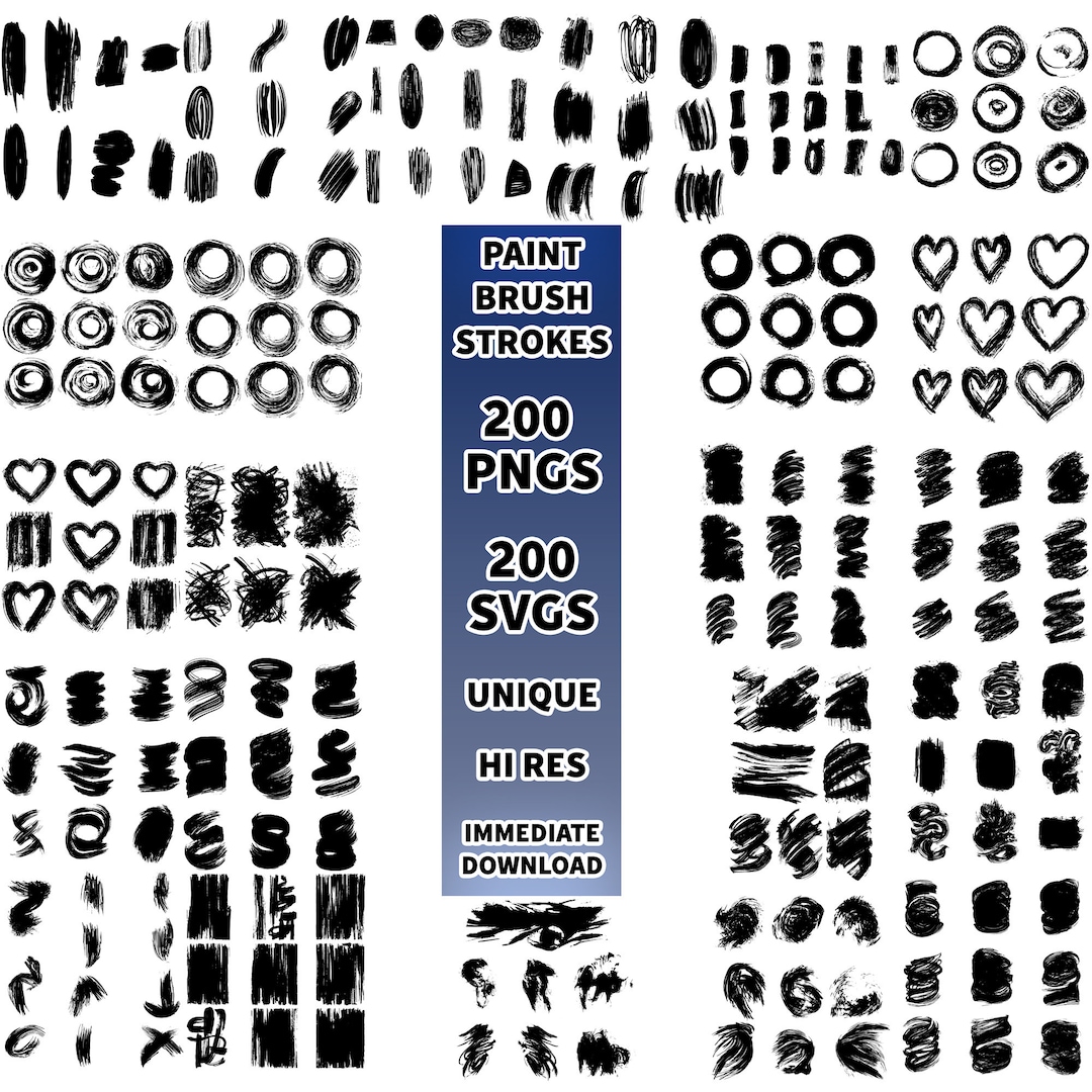 200 Brushtrokes SVG Bundle, Paint Line Svg, Paint Brush Stroke Svg ...