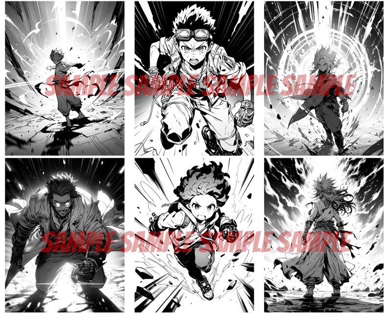 Action Manga Coloring Pages: 50 Anime Illustrations (printable Digital ...