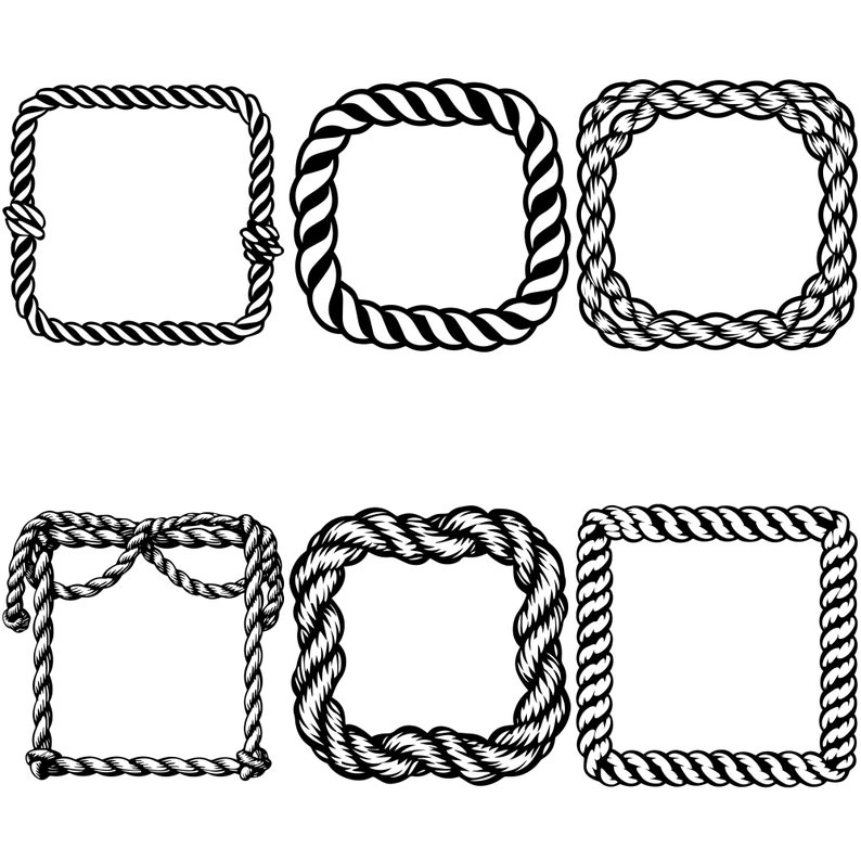 50 Rope Frame Border Clipart: Circle, Oval, Square (PNG, SVG Digital ...