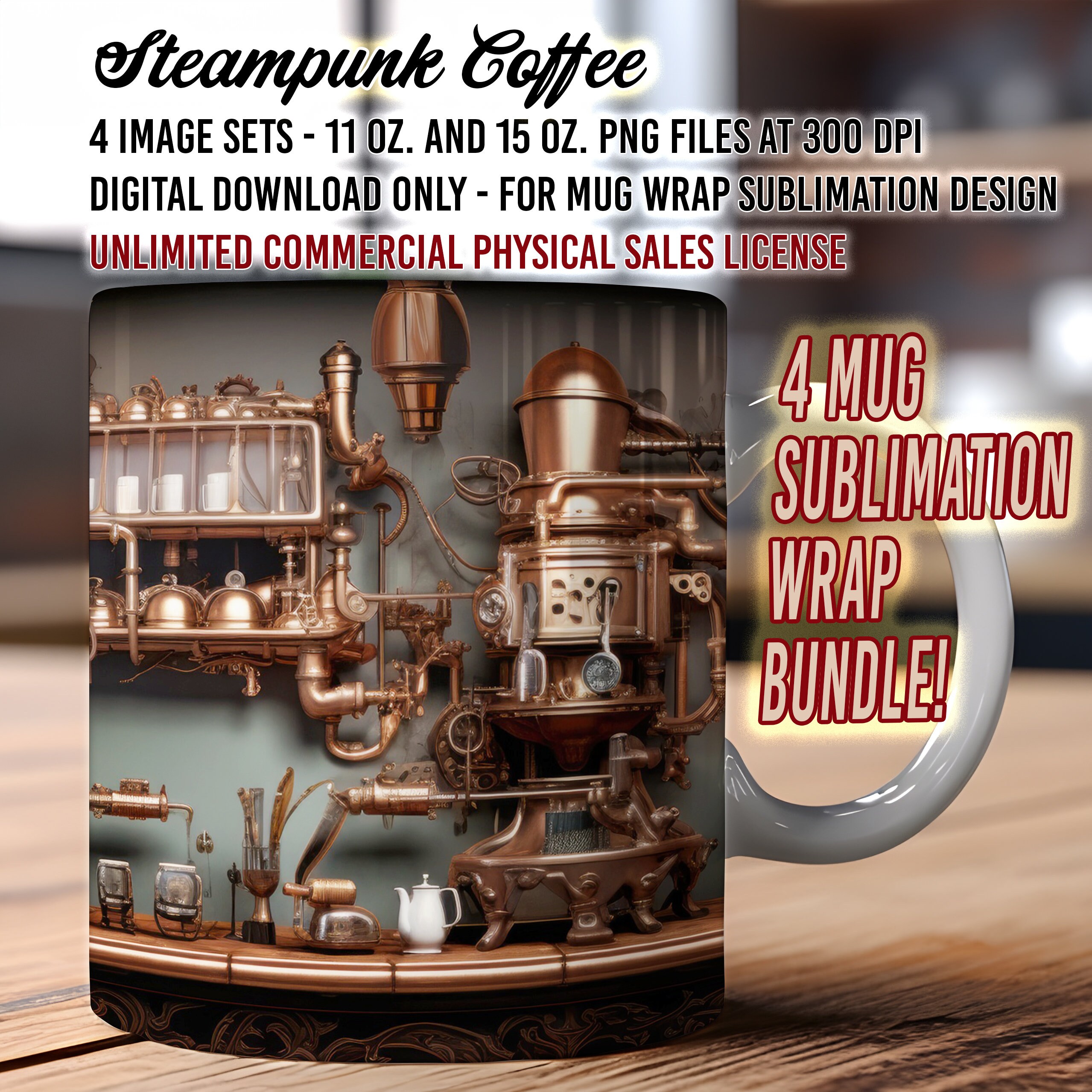 Steampunk Coffee Mug Wrap Design Bundle, Steampunk Coffee Mug, 11oz ...