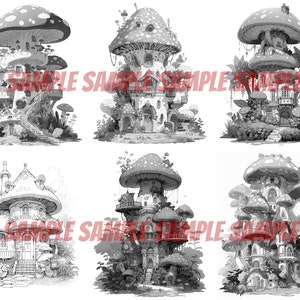 Fantasy Fairy Mushroom Homes Coloring Pages, Adult Coloring Pages, Kids ...