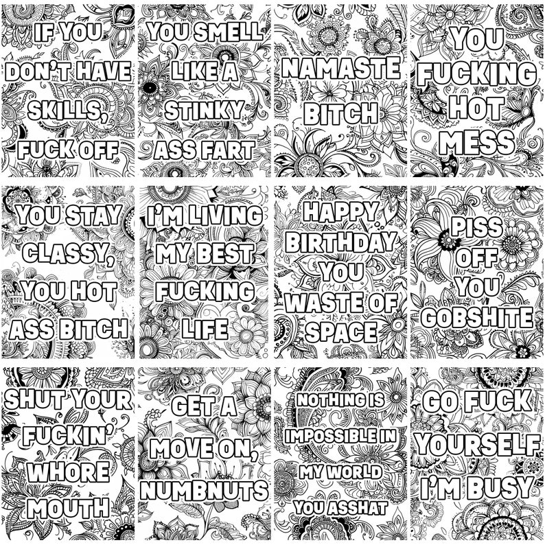 Coloring Pages: Saucy Swearing Insults - 100 Printable Sheets - Etsy