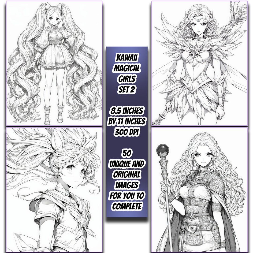 Magical Girls Coloring Pages: Kawaii Anime Art (50 Digital Jpgs) - Etsy