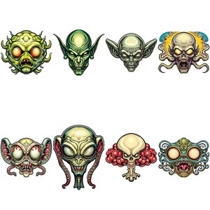 Alien Scifi Strange Creepy Halloween Clipart Bundle, Alien Clipart ...