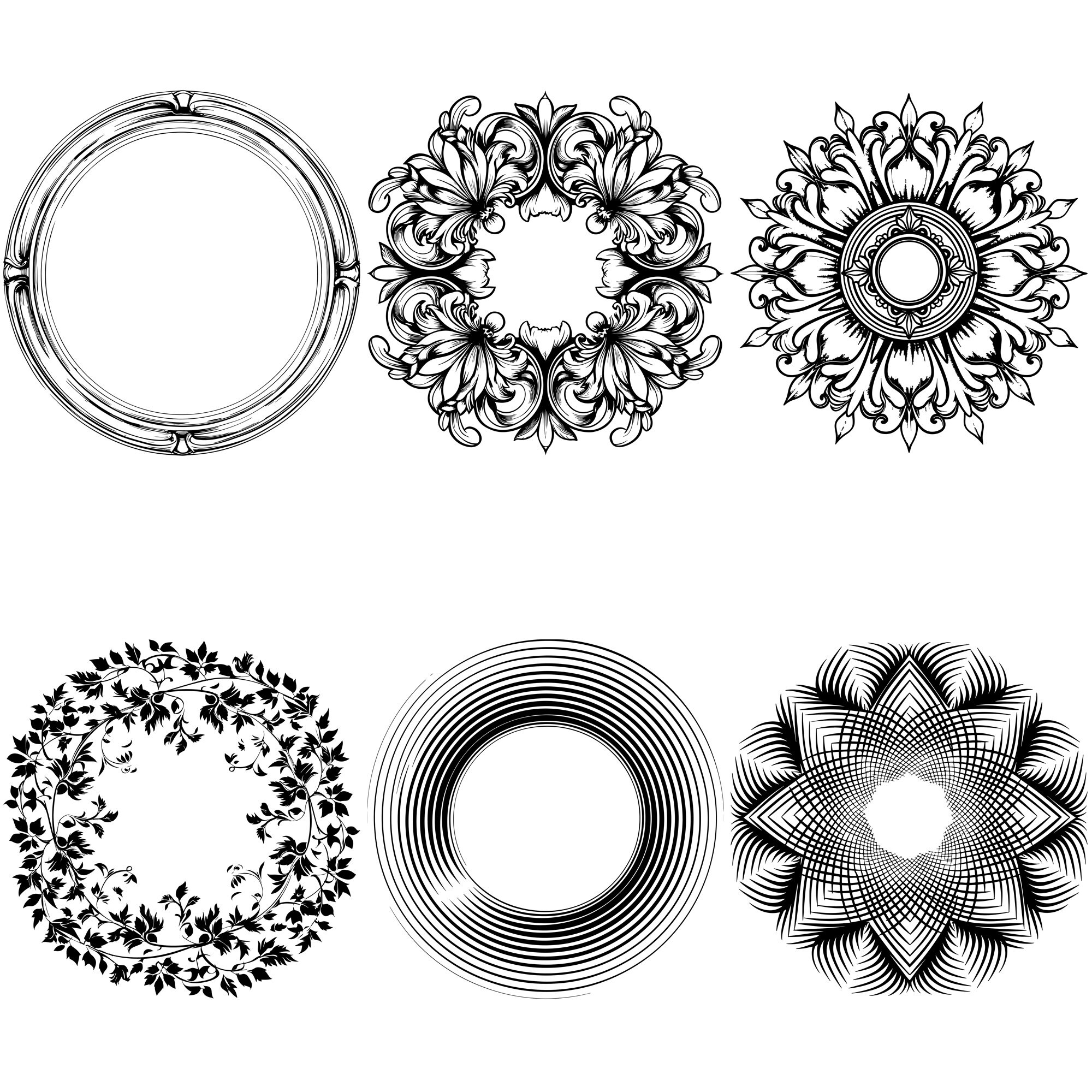 50 Circular Frame Bundle Clipart Set / Outline & Stamp Graphics ...