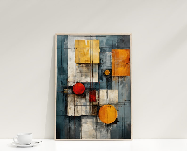 Red Yellow Black Cubist Oil Painting Bundle Poster Set, Industrial ...