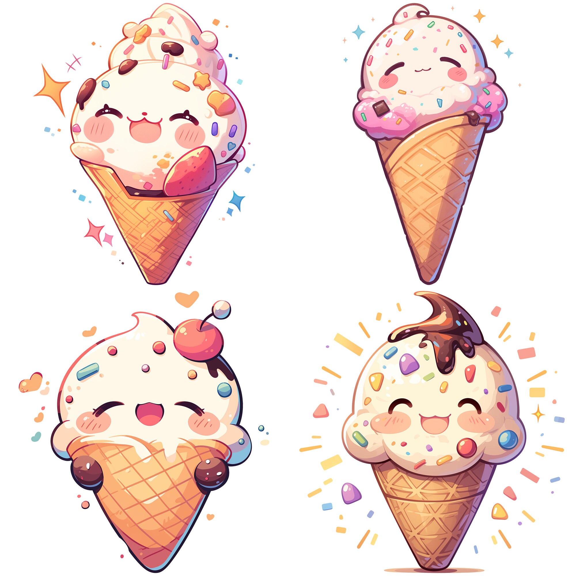 Kawaii Dessert Vector PNG Clipart Bundle 2, Cute Dessert Clipart, Cake ...