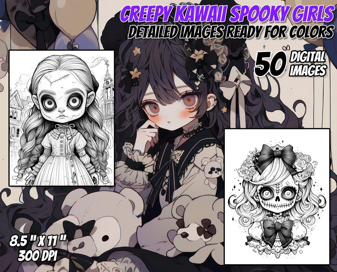 Creepy Kawaii Spooky Girls Coloring Pages, Anime Coloring Pages, Adult ...