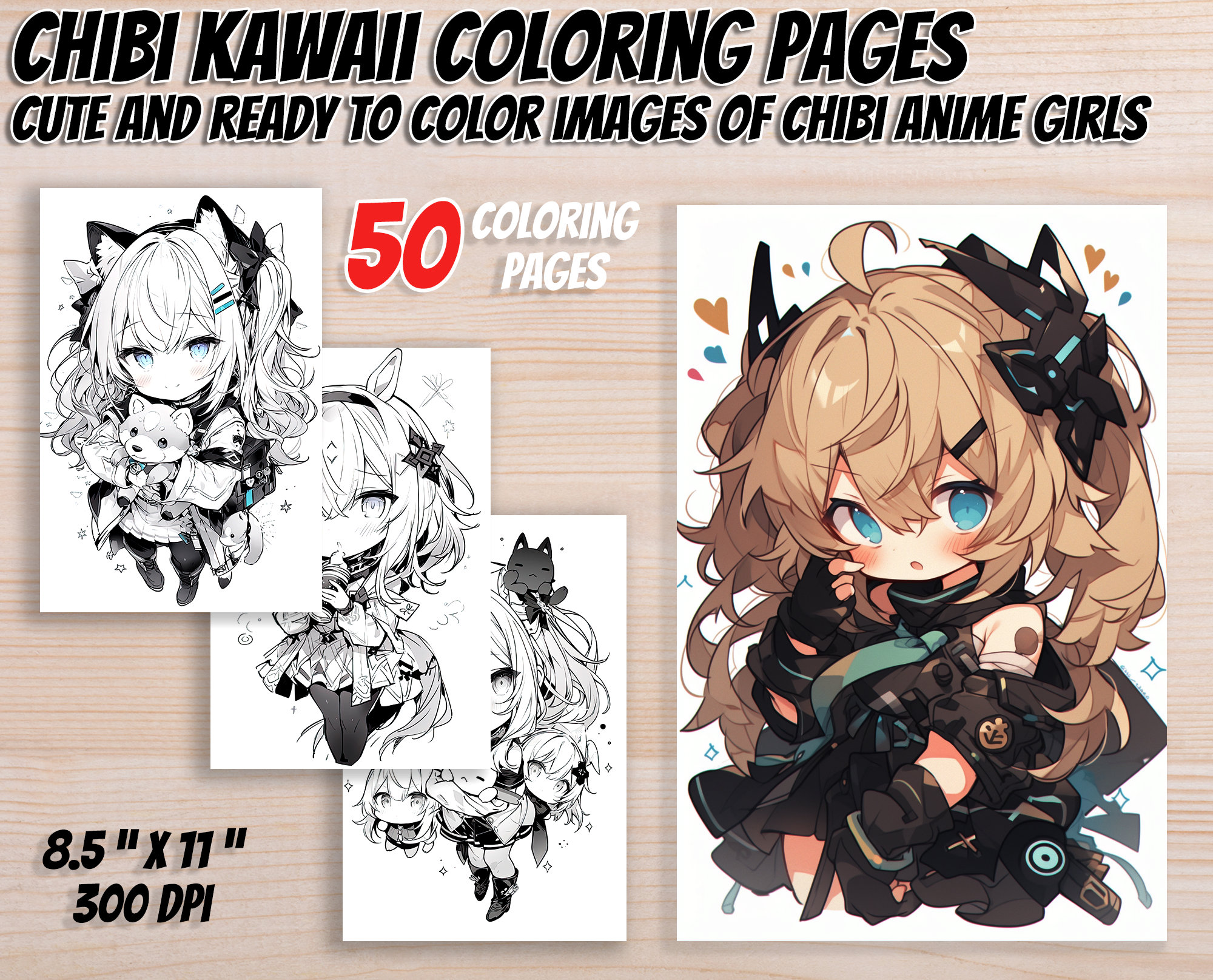 50 Kawaii Chibi Coloring Pages for Adults and Kids - Etsy