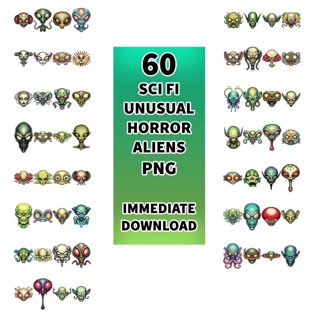 Alien Scifi Strange Creepy Halloween Clipart Bundle, Alien Clipart ...
