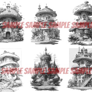 Fantasy Fairy Mushroom Homes Coloring Pages, Adult Coloring Pages, Kids ...
