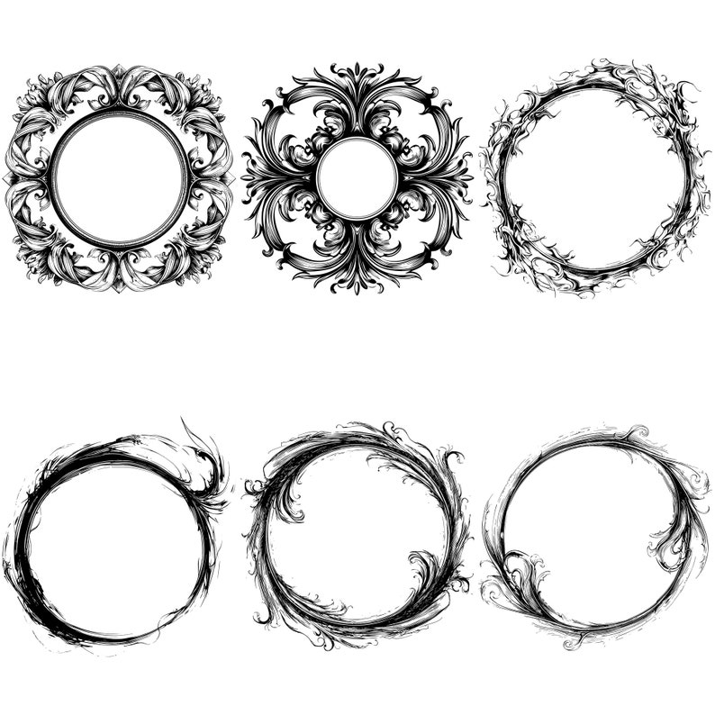 50 Circular Frame Bundle Clipart Set / Outline & Stamp Graphics ...