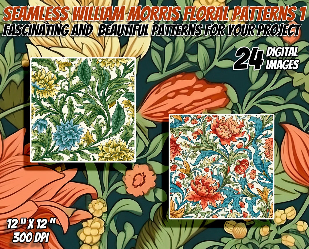 24 William Morris Inspired Floral Seamless Patterns Pack 1: Digital ...