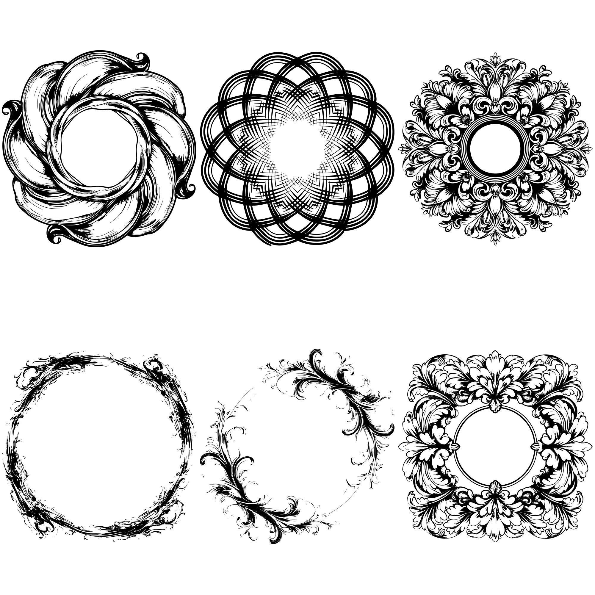 50 Circular Frame Bundle Clipart Set / Outline & Stamp Graphics ...