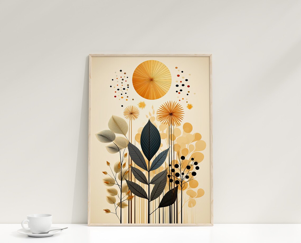 Abstract Mid Century Modern Floral Paper Poster Set, Digital Download ...