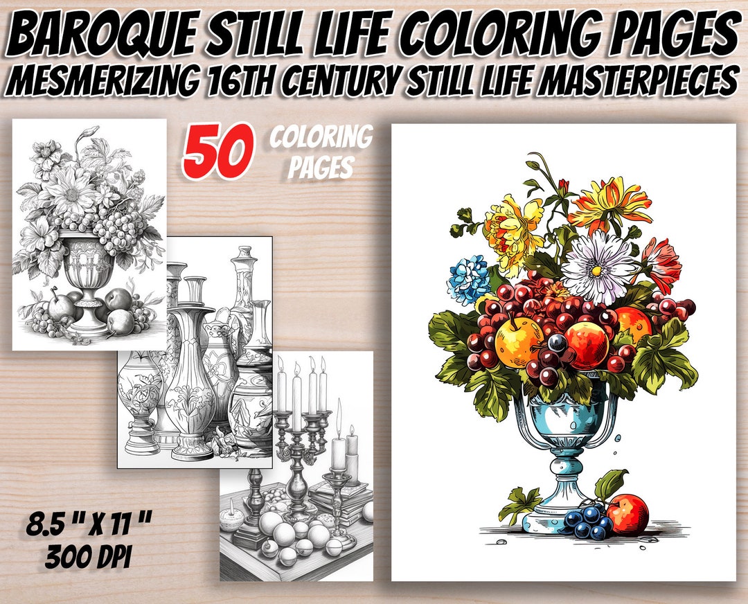 50 Baroque Still Life Coloring Pages - Etsy